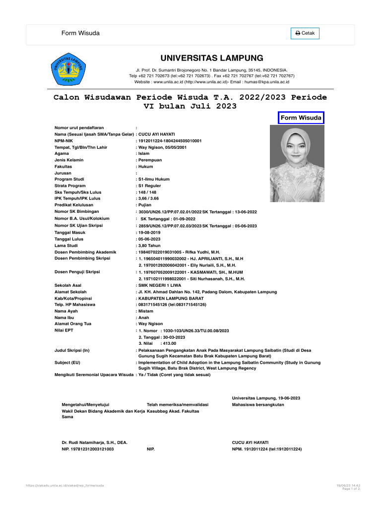 Formulir Wisuda Mahasiswa Hukum | PDF