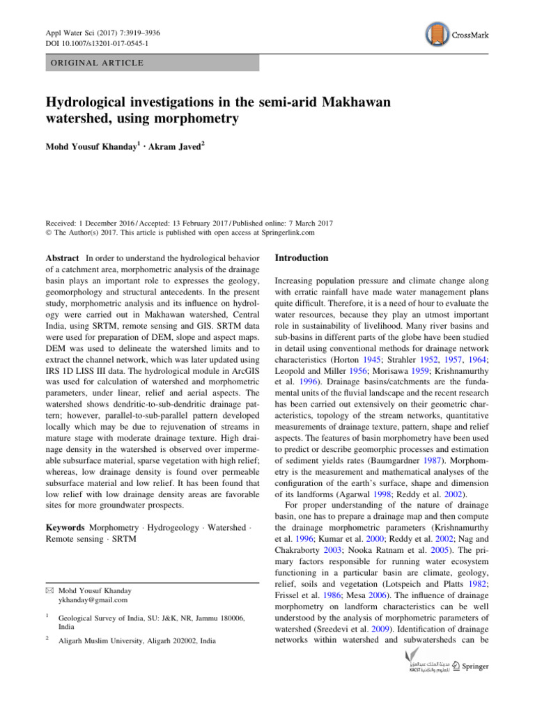Hydrological Investigations in The Semi-Arid Makhawan | PDF | Drainage ...