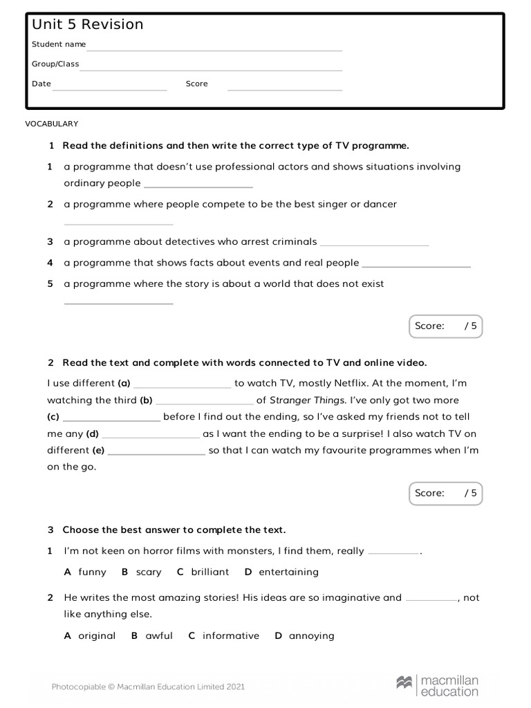 Unit 5 Revision | PDF