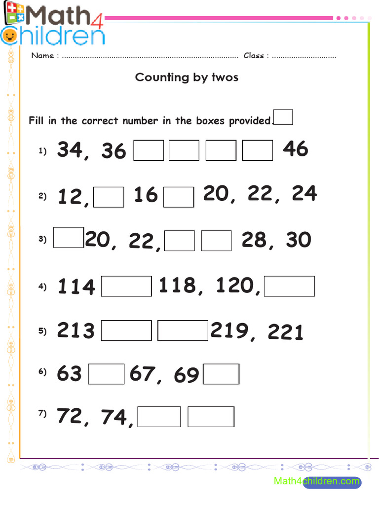 Class 2 Maths Worksheet: Counting by Twos | PDF
