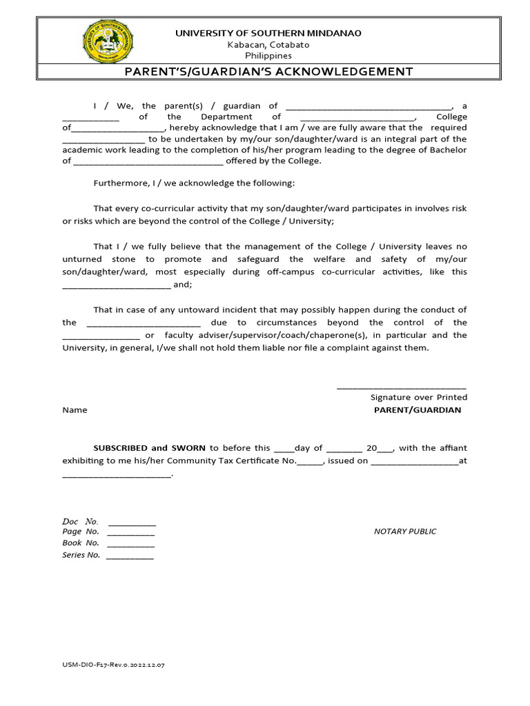 Parent Acknowledgement Form | PDF