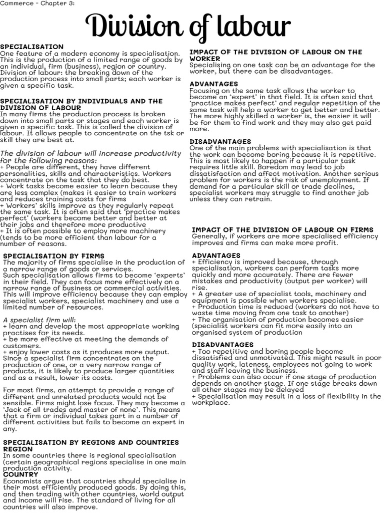 Chapter 3 Division of Labour | PDF | Commerce | Division Of Labour