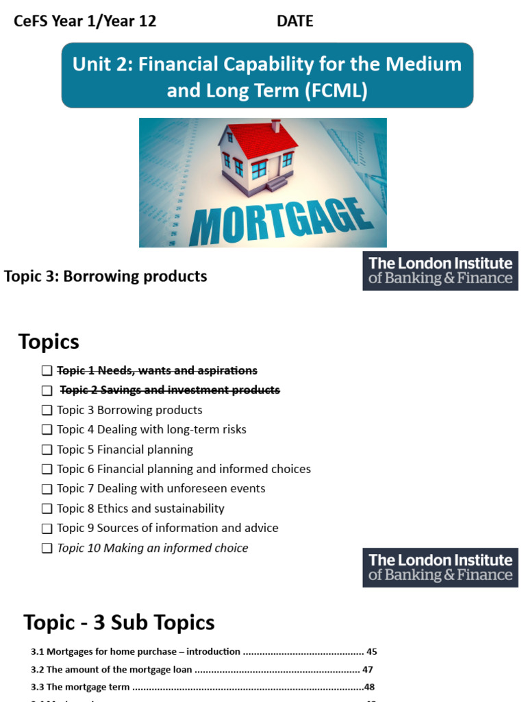 Lesson Notes Topic3-Borrowing - (Mortgages) | PDF | Mortgages | Loans