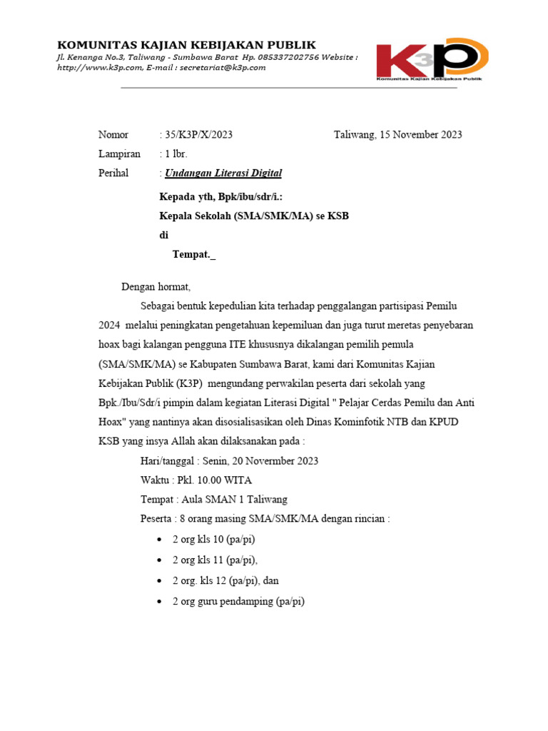 Undangan Literasi Digital Pemilu 2024 | PDF