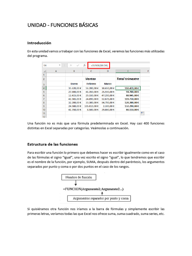 Unidad - Funciones Básicas: Introducción | PDF | Microsoft Excel ...