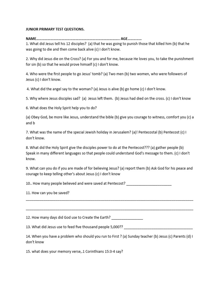 ESM Sunday School Test | PDF