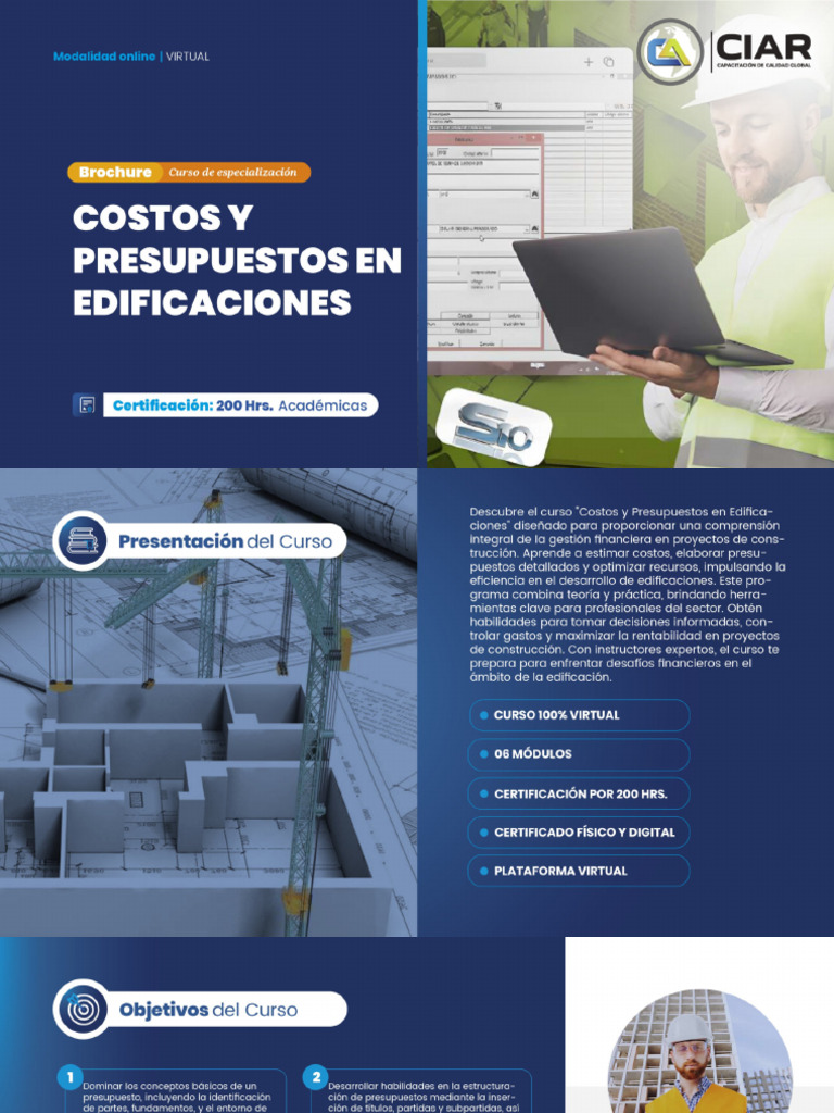 Brochure - Costos y Presupuestos en Edificaciones | PDF