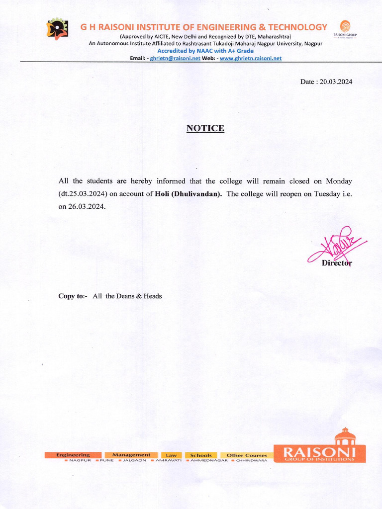 Students Holi Notice - 0001 | PDF