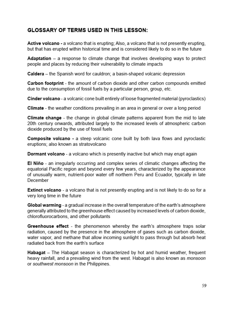 Volcanoes and Climate Change Glossary | PDF | Volcano | Climate Change