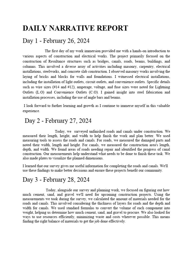 Work Immersion (NARRATIVE REPORT) | PDF | Surveying | Masonry