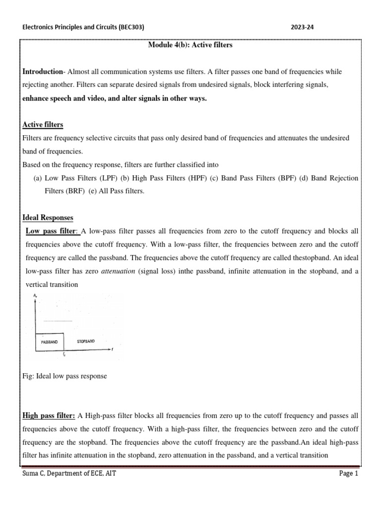 Module 4 (B) Active Filters | PDF | Low Pass Filter | Electronic Filter