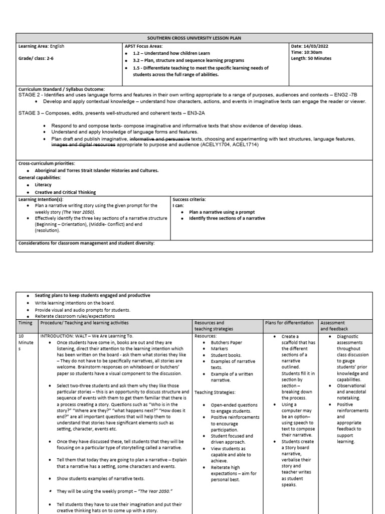 Microteaching Narrative Lesson Plan | PDF | Narrative | Cognitive Science
