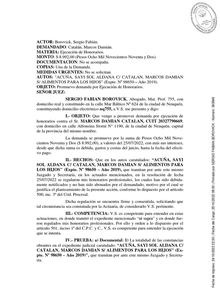 DEMANDA DE EJECUCION DE HONORARIOS Modelo | PDF | Ley Pública | Justicia DEMANDA DE EJECUCION DE HONORARIOS Modelo | PDF | Ley Pública | Justicia