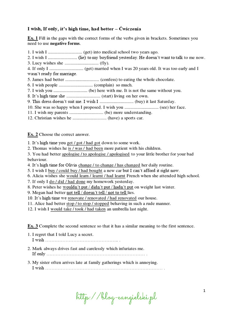 Exercises on "I Wish" and "If Only" | PDF