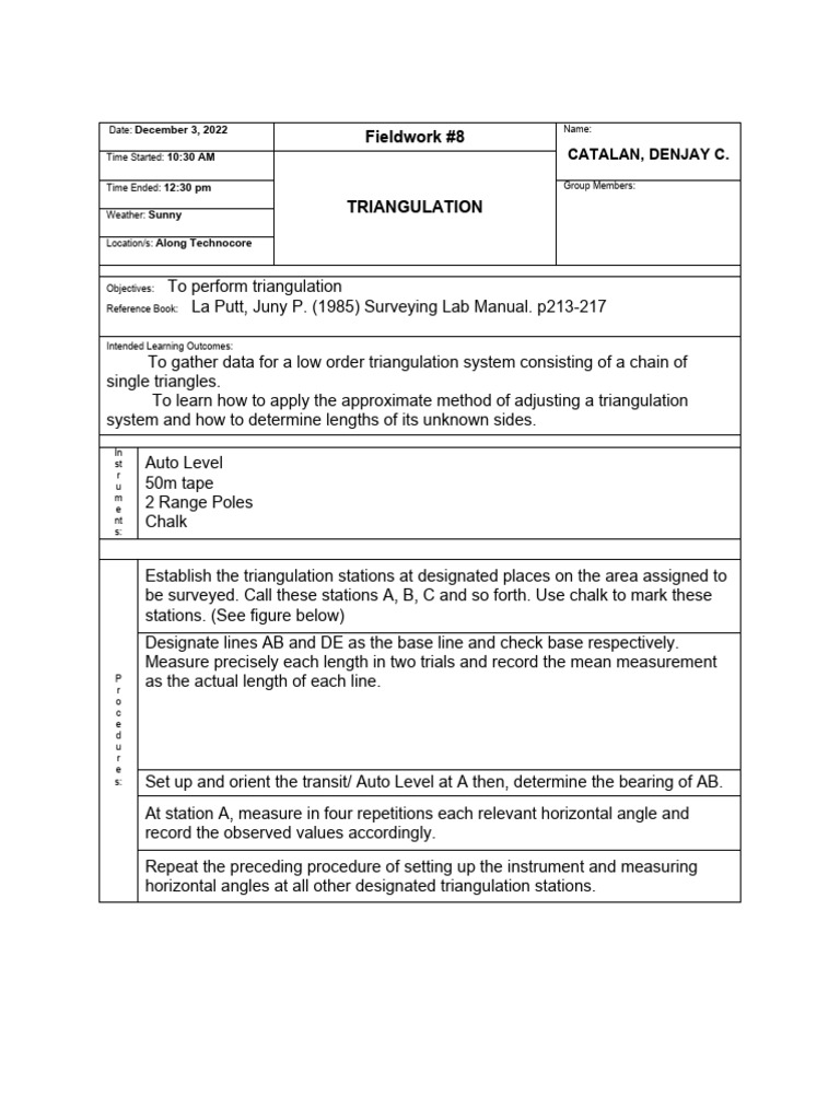 Surveying Fieldwork 8 Triangulation Pdf Surveying Probability And