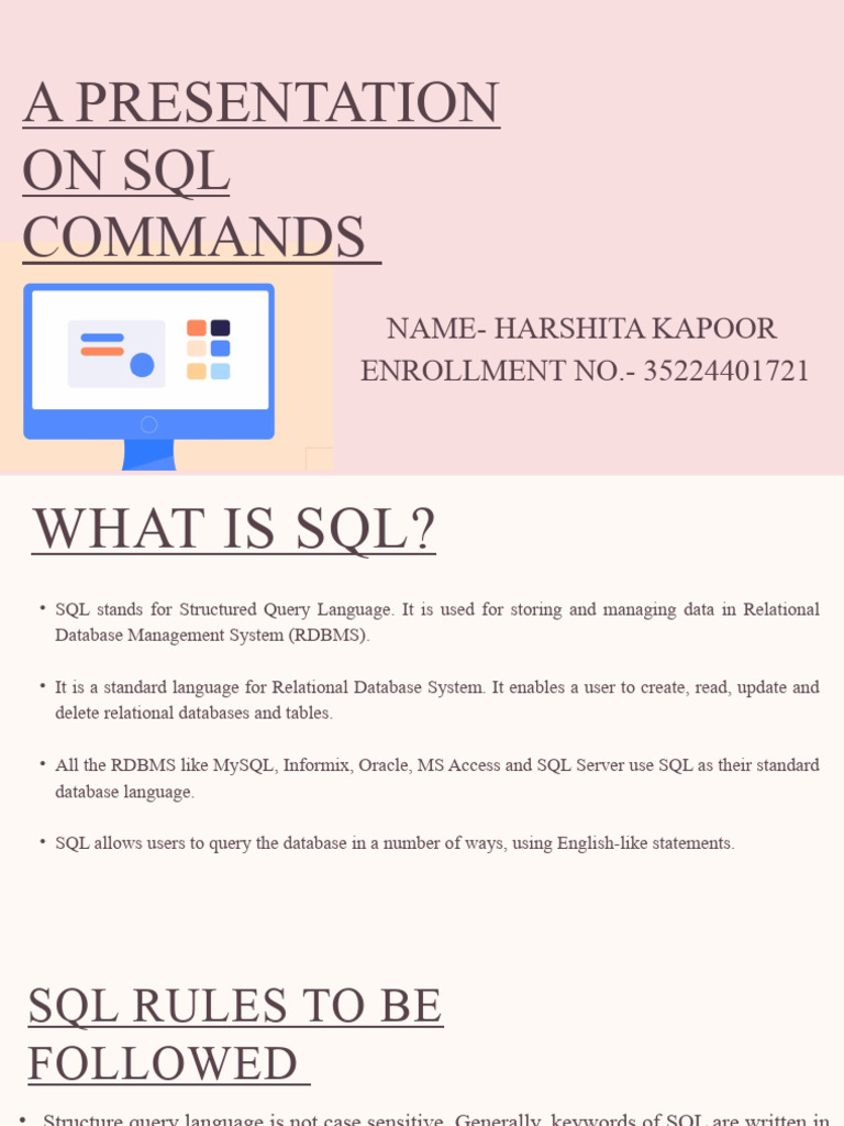 A Presentation On SQL Commands by Harshitaa Kapoor | PDF | Sql | Relational Database