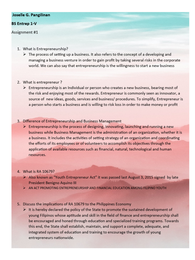 1st Assignment in ENTREP1 | PDF