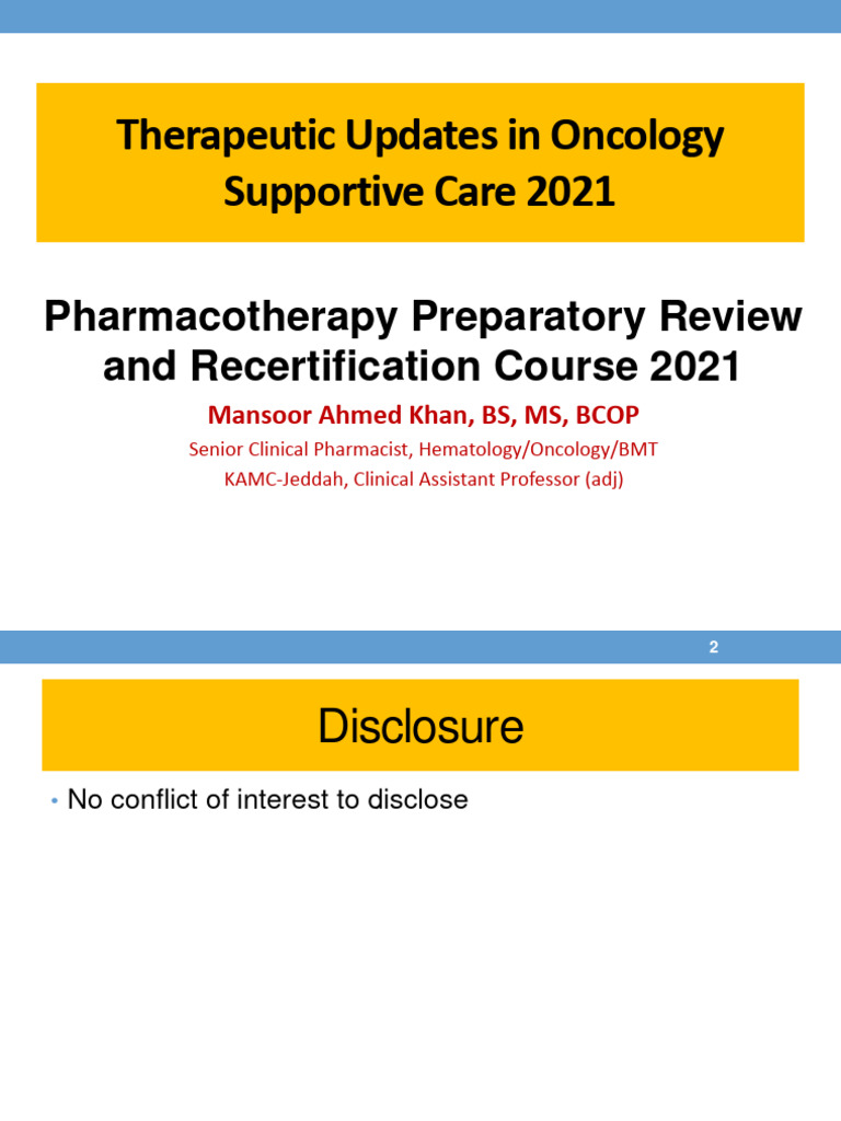 Oncology Supportive Care Update BCPS 2021-1 | PDF | Vomiting | Infection