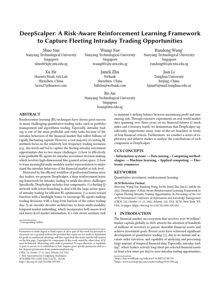 DeepScalper: A Risk-Aware Reinforcement Learning Framework To Capture Fleeting Intraday Trading ...