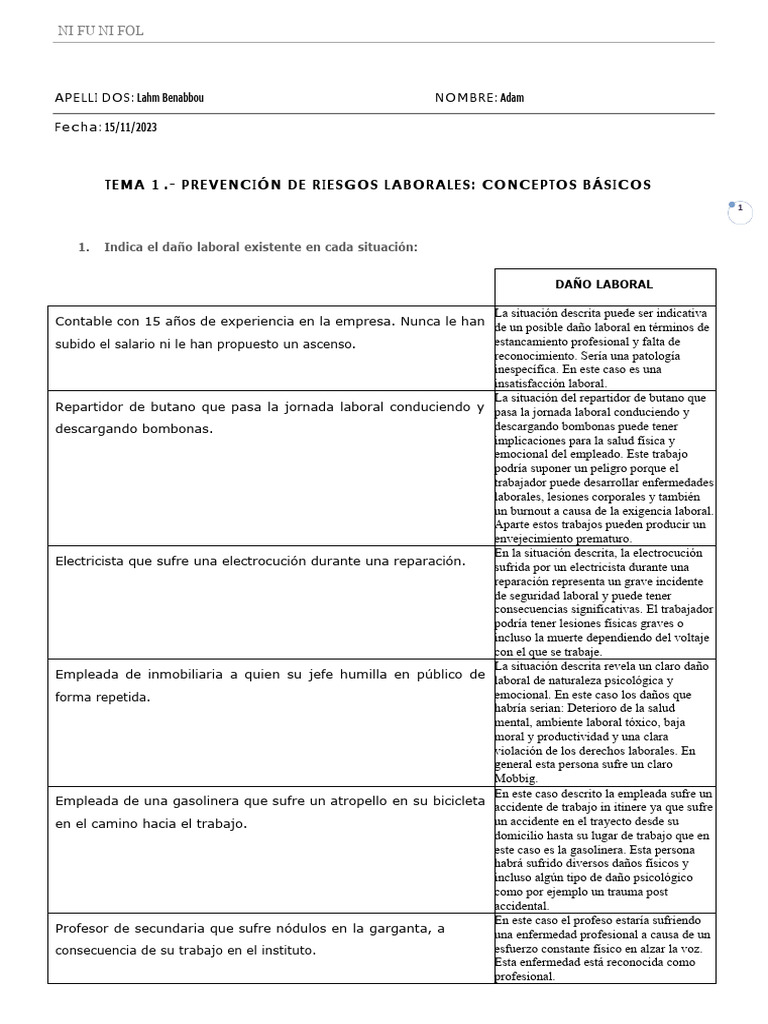 Prevención De Riesgos Laborales Conceptos Básicos Adam Lahm Benabbou
