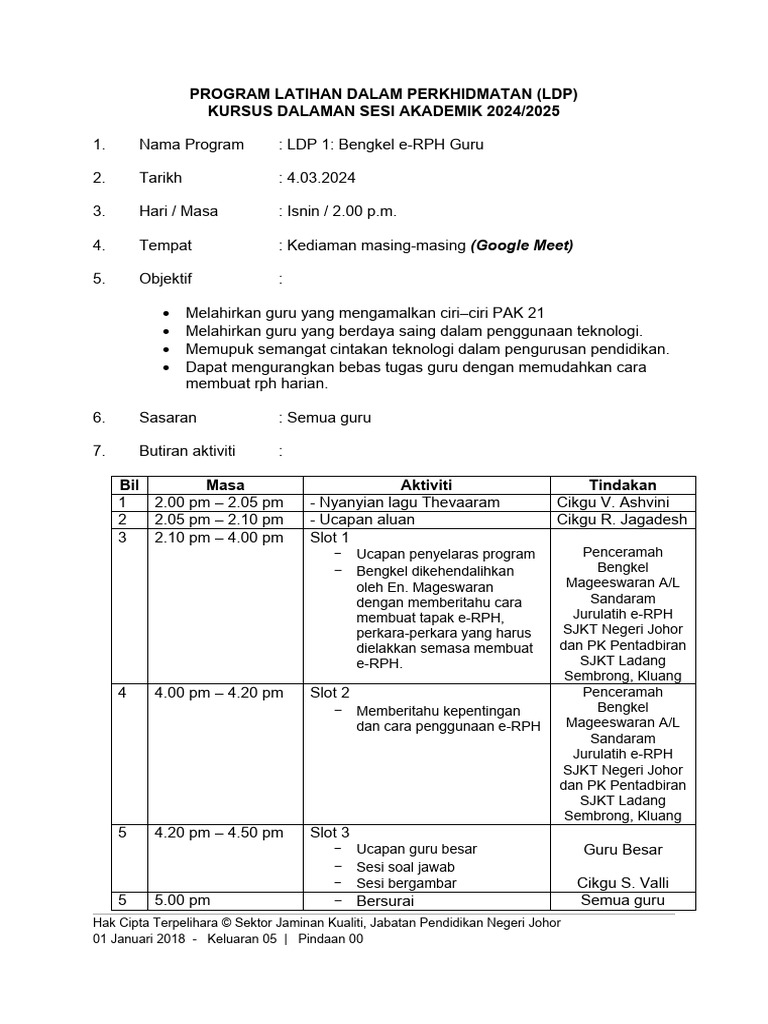 Bengkel e-RPH untuk Guru 2024 | PDF