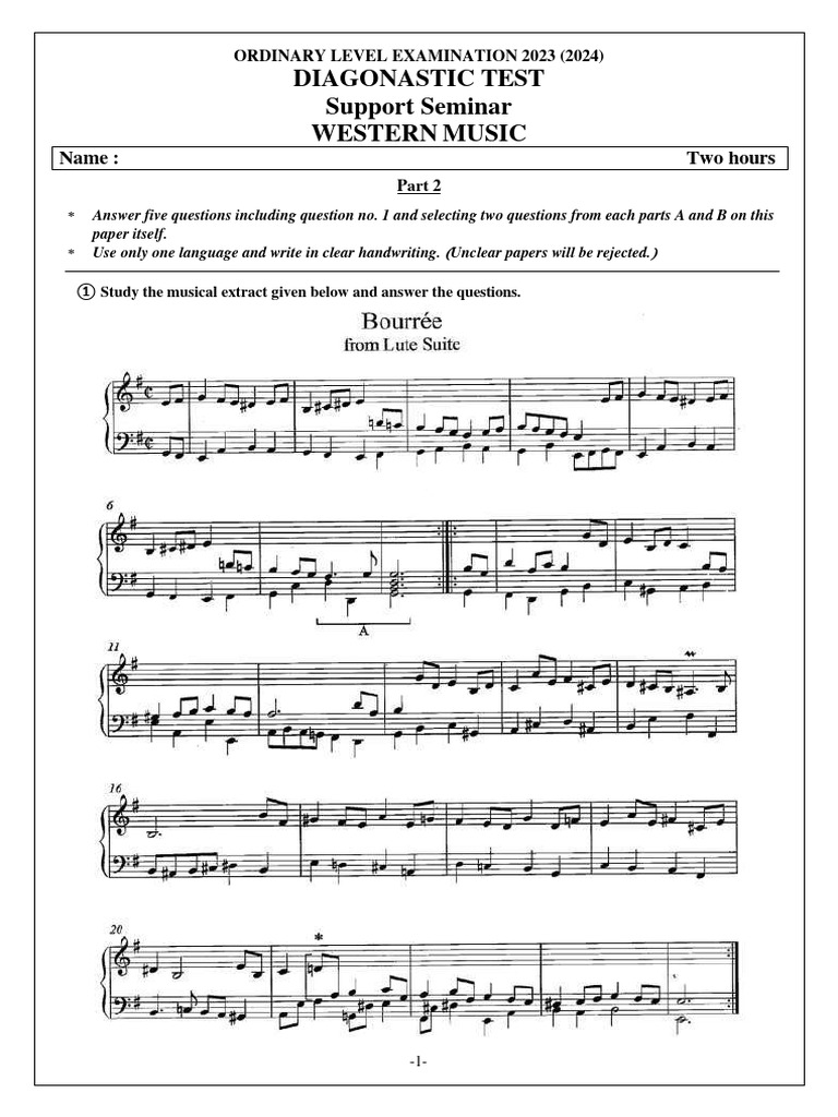 Ordinary Level Examination 2023 - WM 2 | PDF | Scale (Music) | Clef