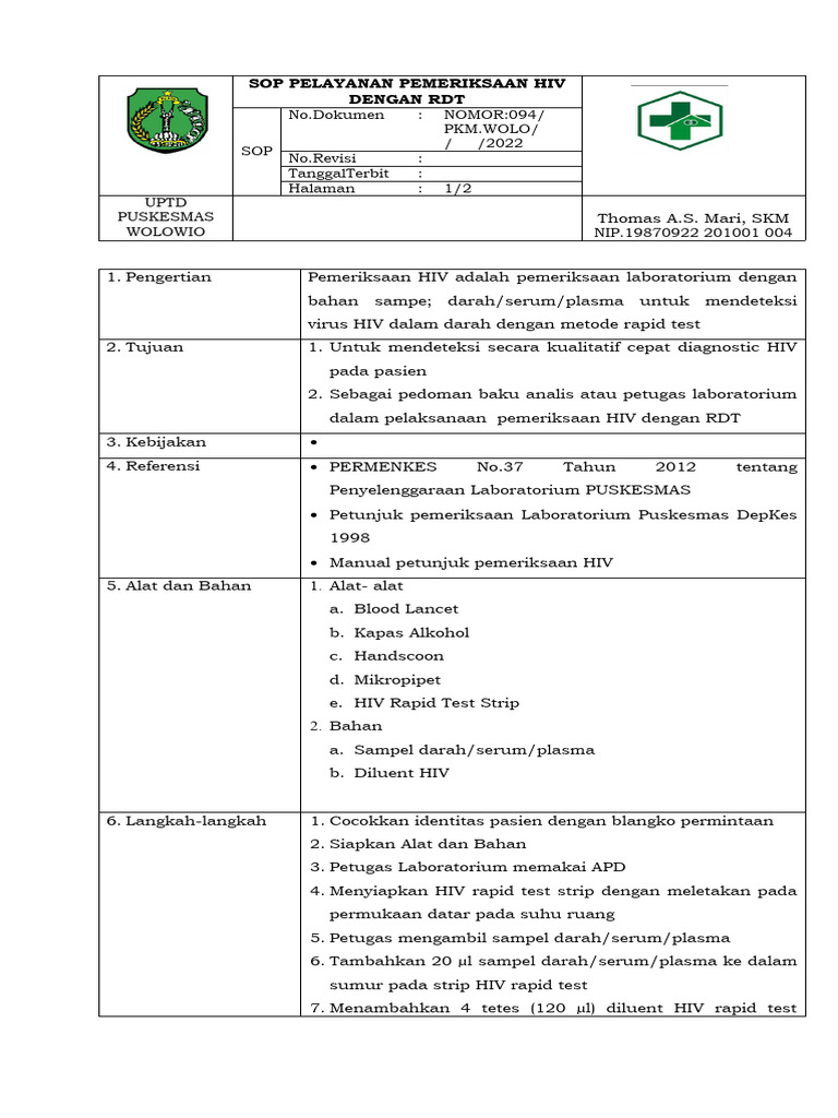 Sop Hiv RDT | PDF
