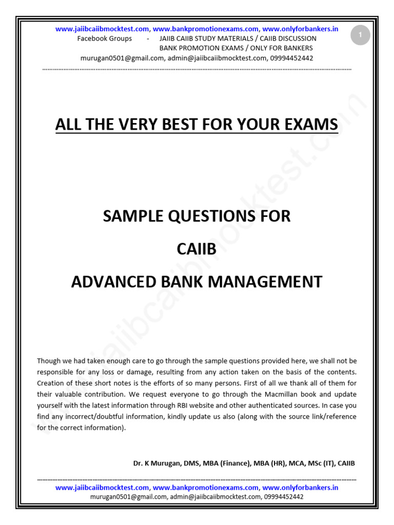 Sample Paper-CAIIB-ABM-By Dr. Murugan | PDF | Yield (Finance) | Statistics