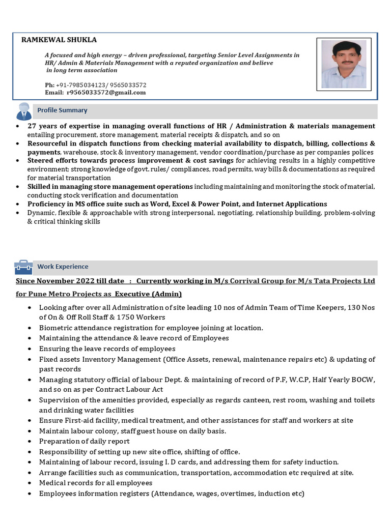 RKS Resume Pune | PDF | Warehouse | Inventory
