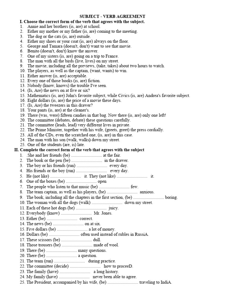 Subject Verb Agreement | PDF | Language Arts & Discipline