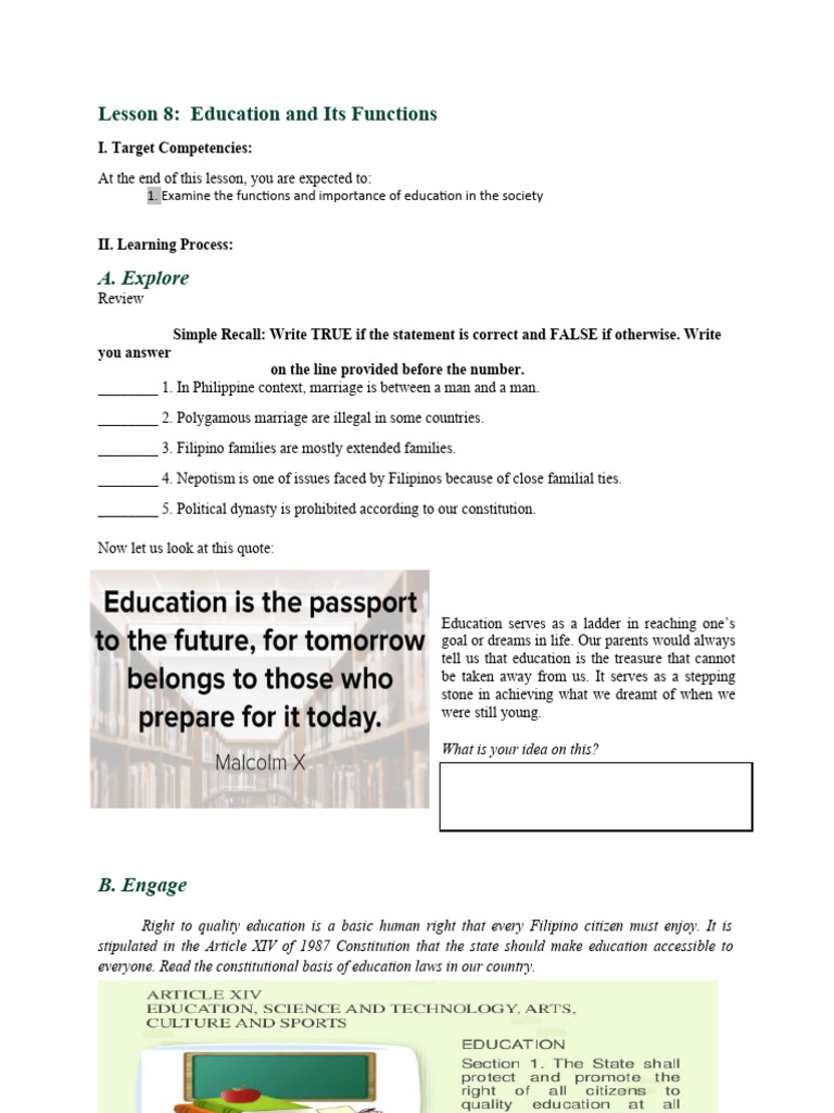 Lesson 2 - Education and Its Importance | PDF | Self Actualization