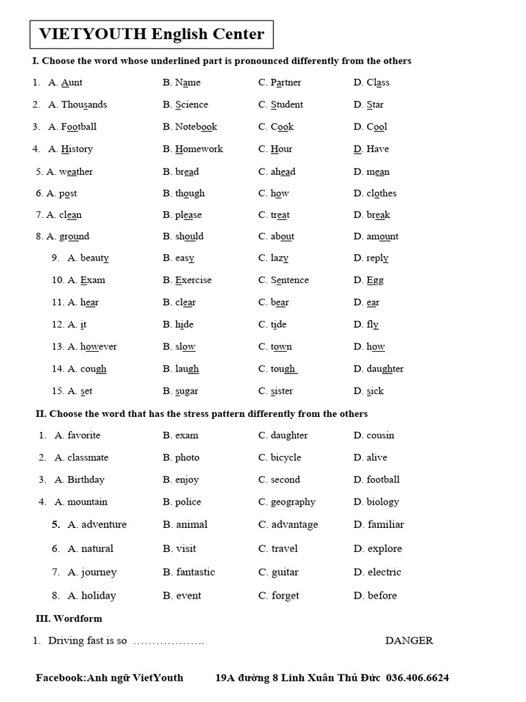 Pronunciation and Word Form Exercises | PDF