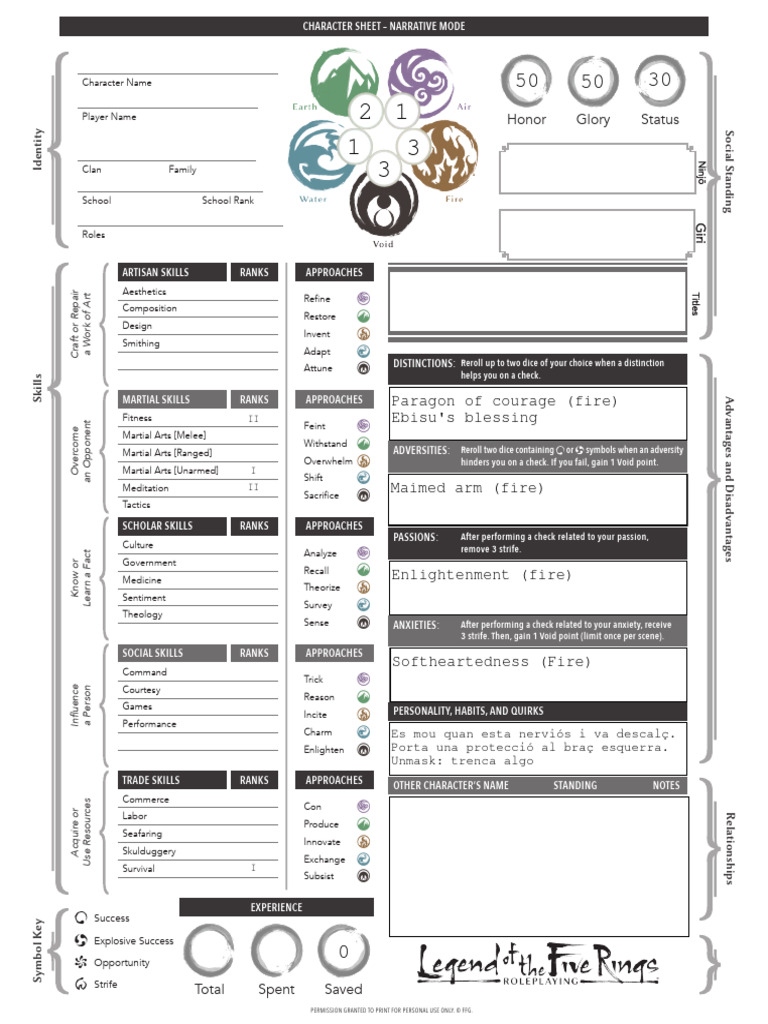 Legend - of - The - Five - Rings - Form - Fillable - Character - Sheet ...