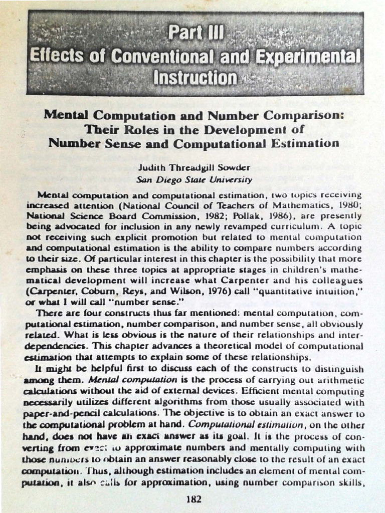 198x - Sowder - Mental Computation and Number Comparison | Download Free PDF | Thought | Numbers