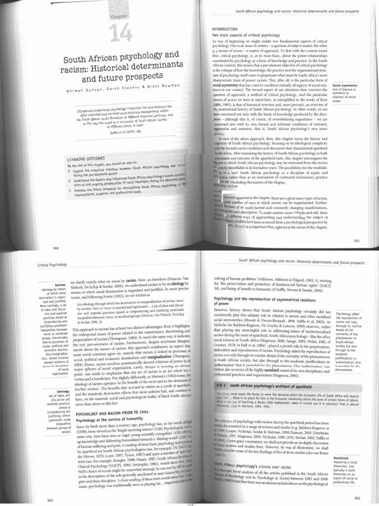 South African Psychology and Racism | PDF | Psychology | Behavioural ...