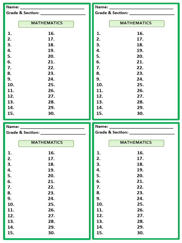EXAM ANSWER SHEET | PDF | Student Assessment And Evaluation ...