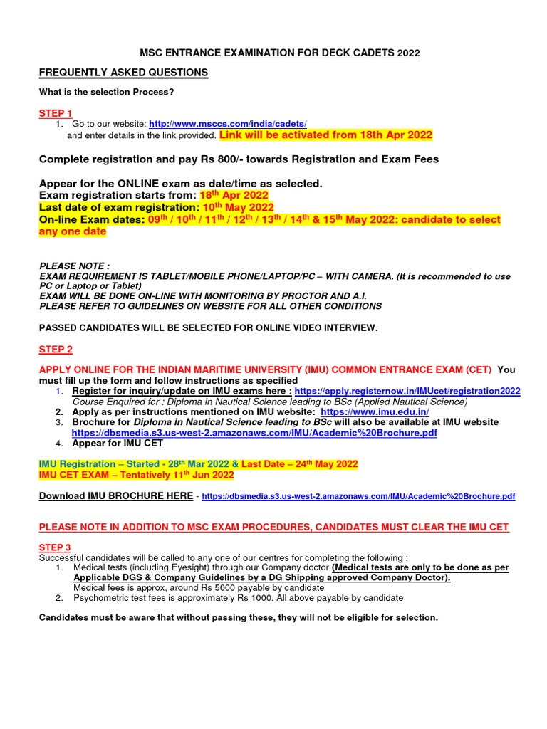 MSC For Deck Cadets Exam 2022 | PDF | Qualifications