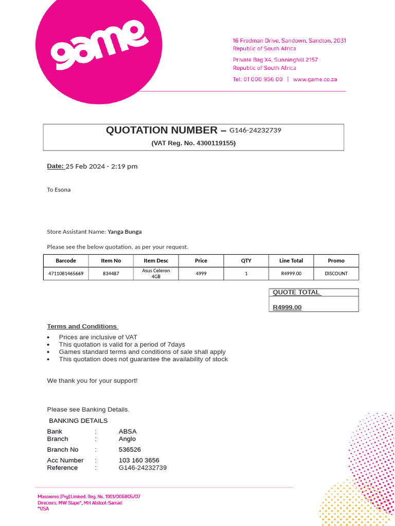 Customer Quote Ref 24232739 | PDF