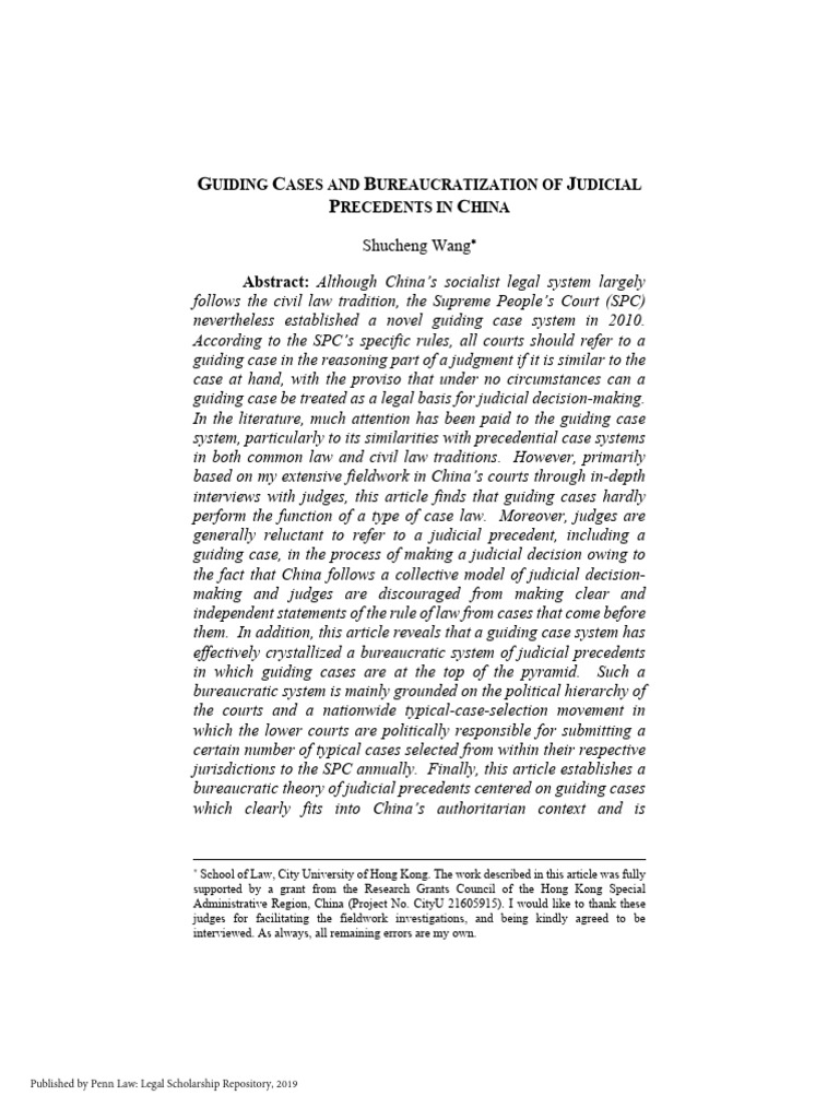 Guiding Cases And Bureaucratization Of Judicial Precedents In Chi Pdf Precedent Case Law