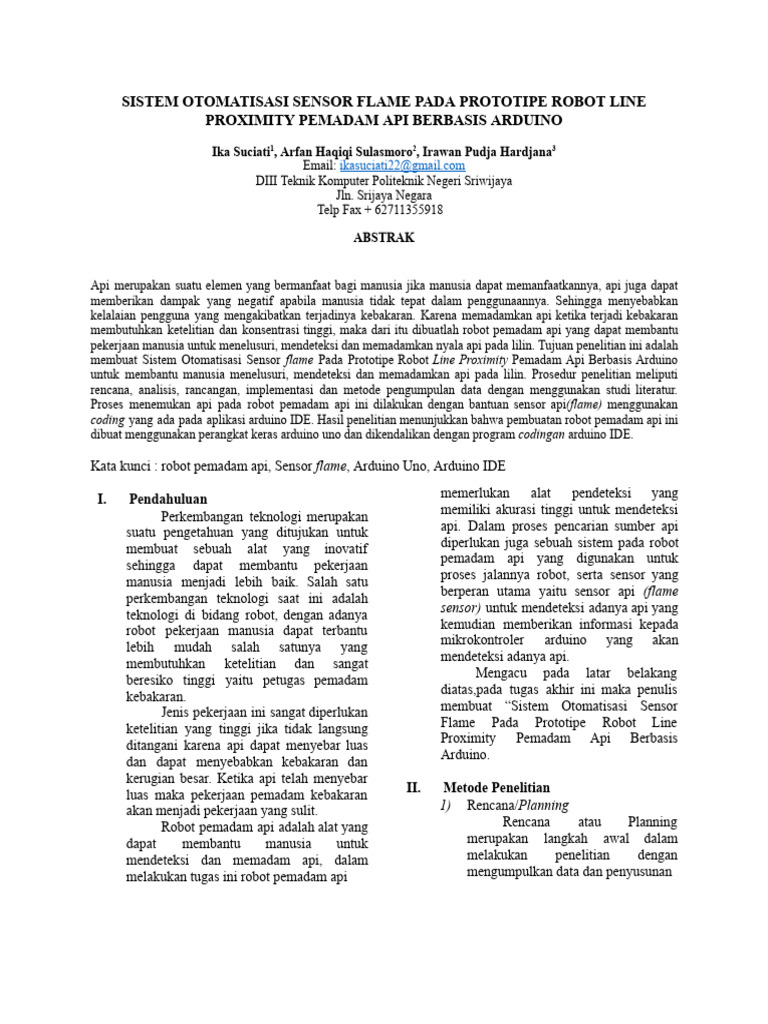 Sistem Otomatisasi Sensor Flame Pada Prototipe Robot Line Proximity Pemadam Api Berbasis Arduino