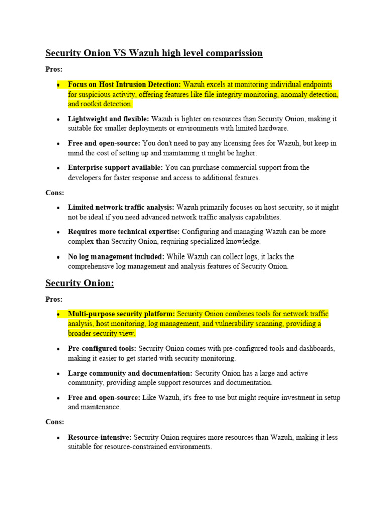 Security Onion Vs Wazuh High Level Comparission | PDF | Systems ...
