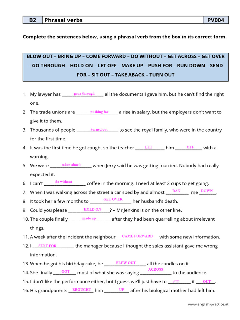 Phrasal Verbs Practice Exercises | PDF