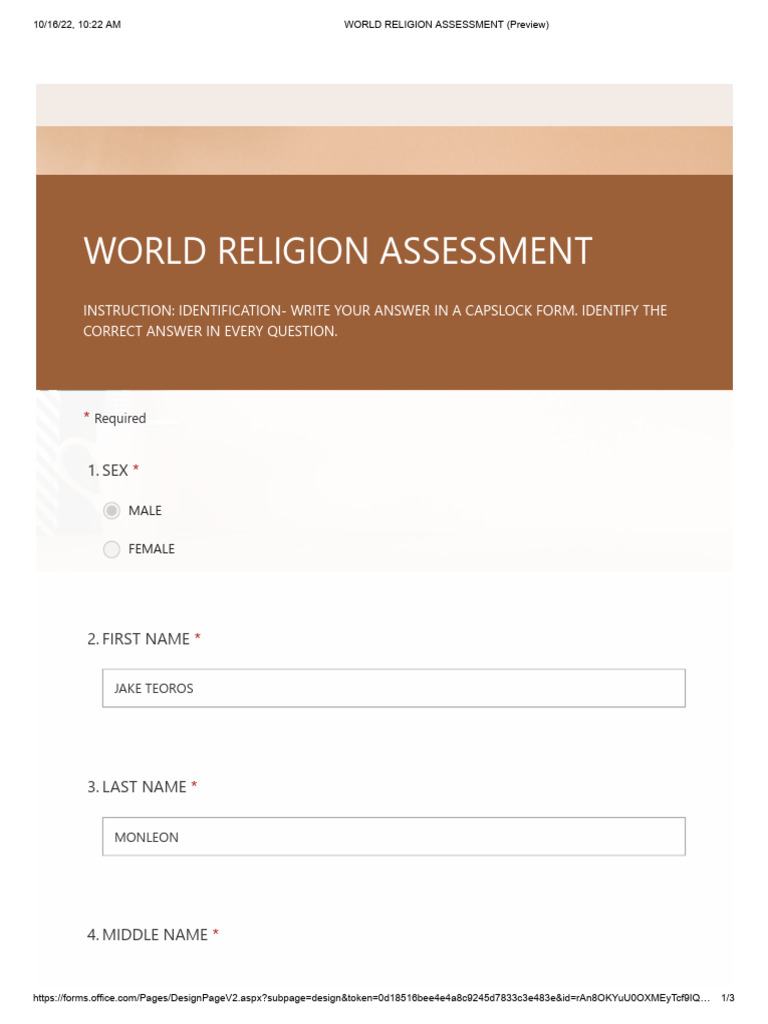 WORLD RELIGION ASSESSMENT (Preview) | PDF | Bible | Theology