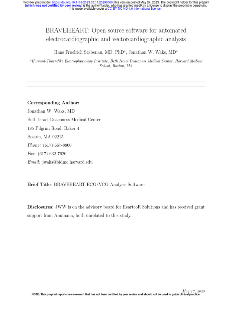 Vectorcardiography Braceheart.full | PDF | Electrocardiography | Wavelet