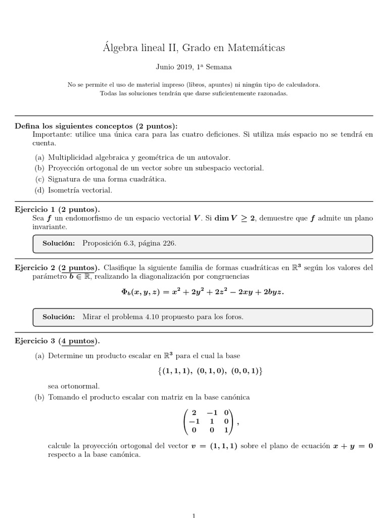 AlgLin2 2019 Junio S1 A DeDesarrollo SOLUCIONES | Descargar gratis PDF | Valores propios y ...