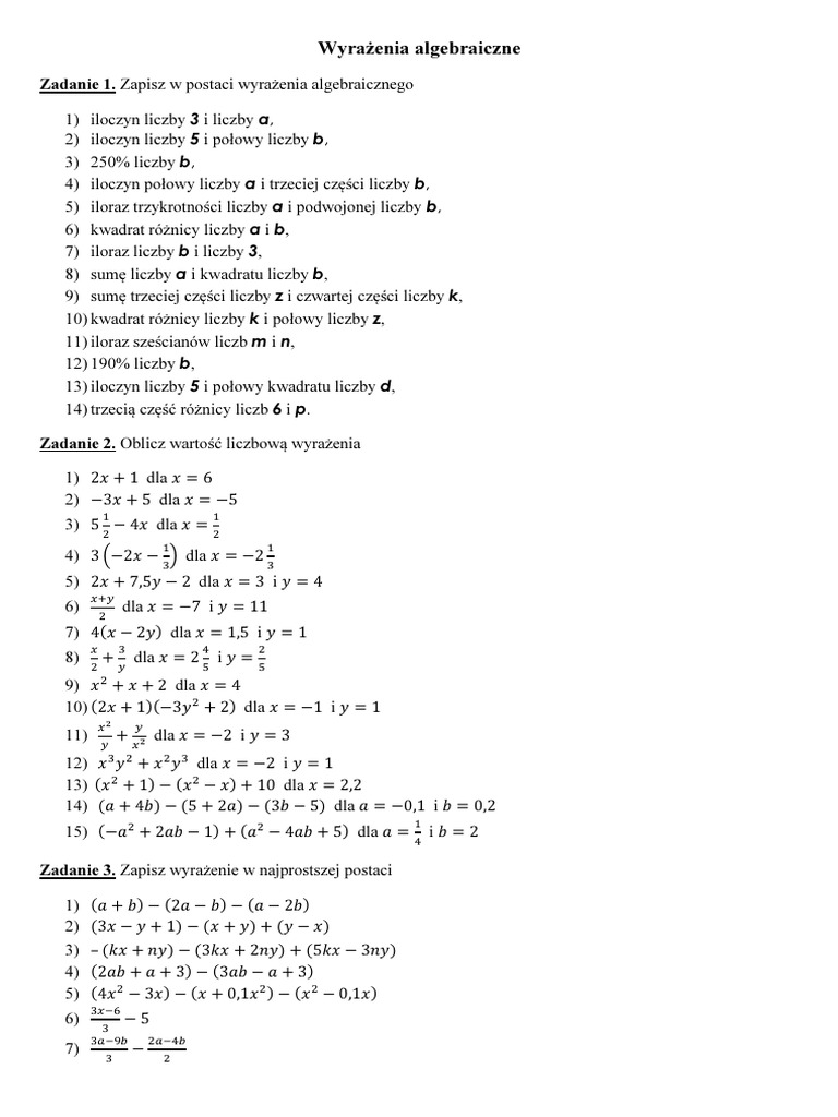 Wyrazenia Algebraiczne | PDF
