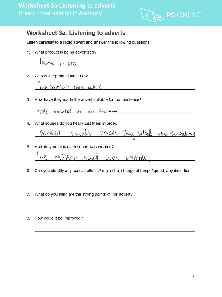 Audacity Worksheet 3a Listening | PDF
