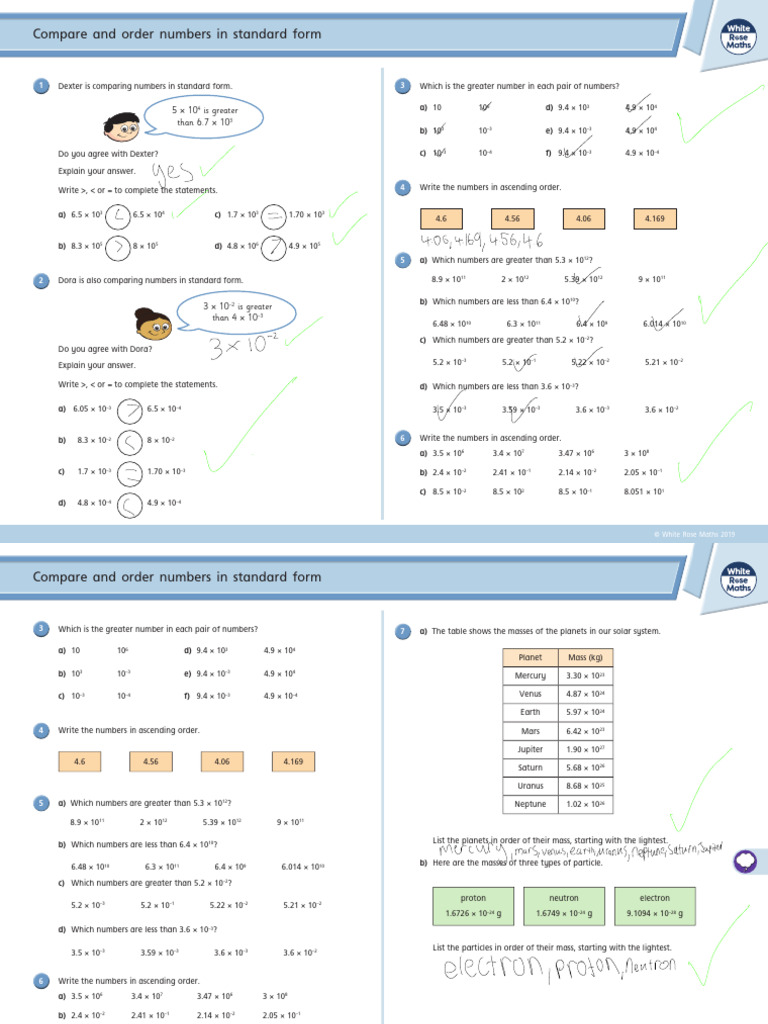 Y8 Spring Block 5 D5 Compare and Order Numbers in Standard Form 2019 | PDF