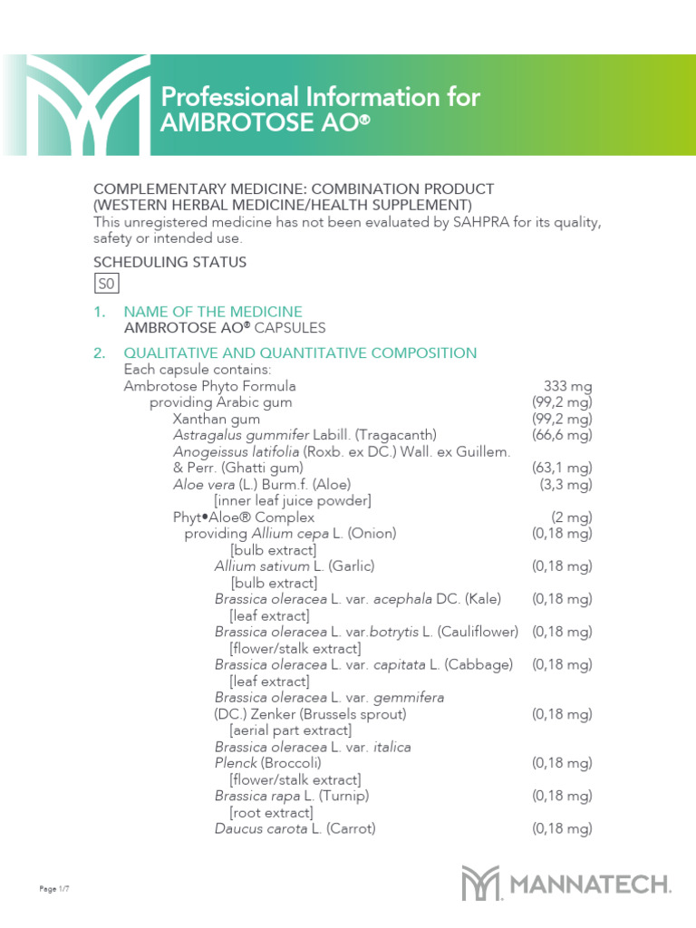 Mannatech AO - Professional Info (South Africa) | PDF | Nausea