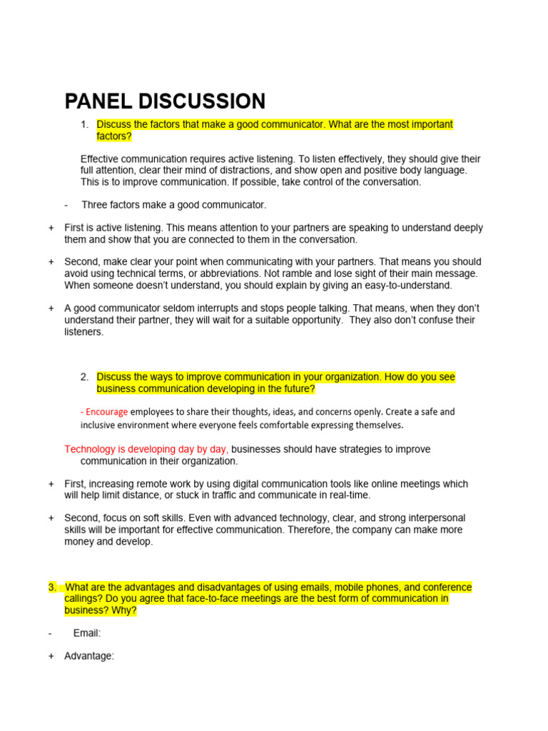 Panel Discussion | PDF | Communication | Nonverbal Communication